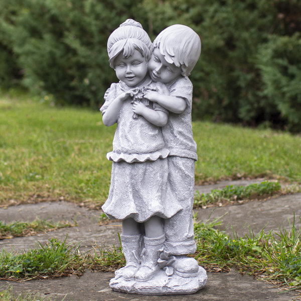 Northlight 19.5" Gray Boy Hugging Girl Outdoor Garden Statue | Wayfair